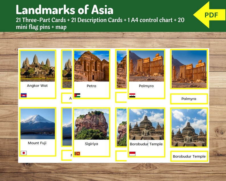 Landmarks of Asia Montessori Bundle | 21 Landmark Cards + Map + Mini ...