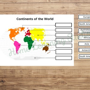 Continents Of The World Montessori 3 Part Cards Set Geography Learning