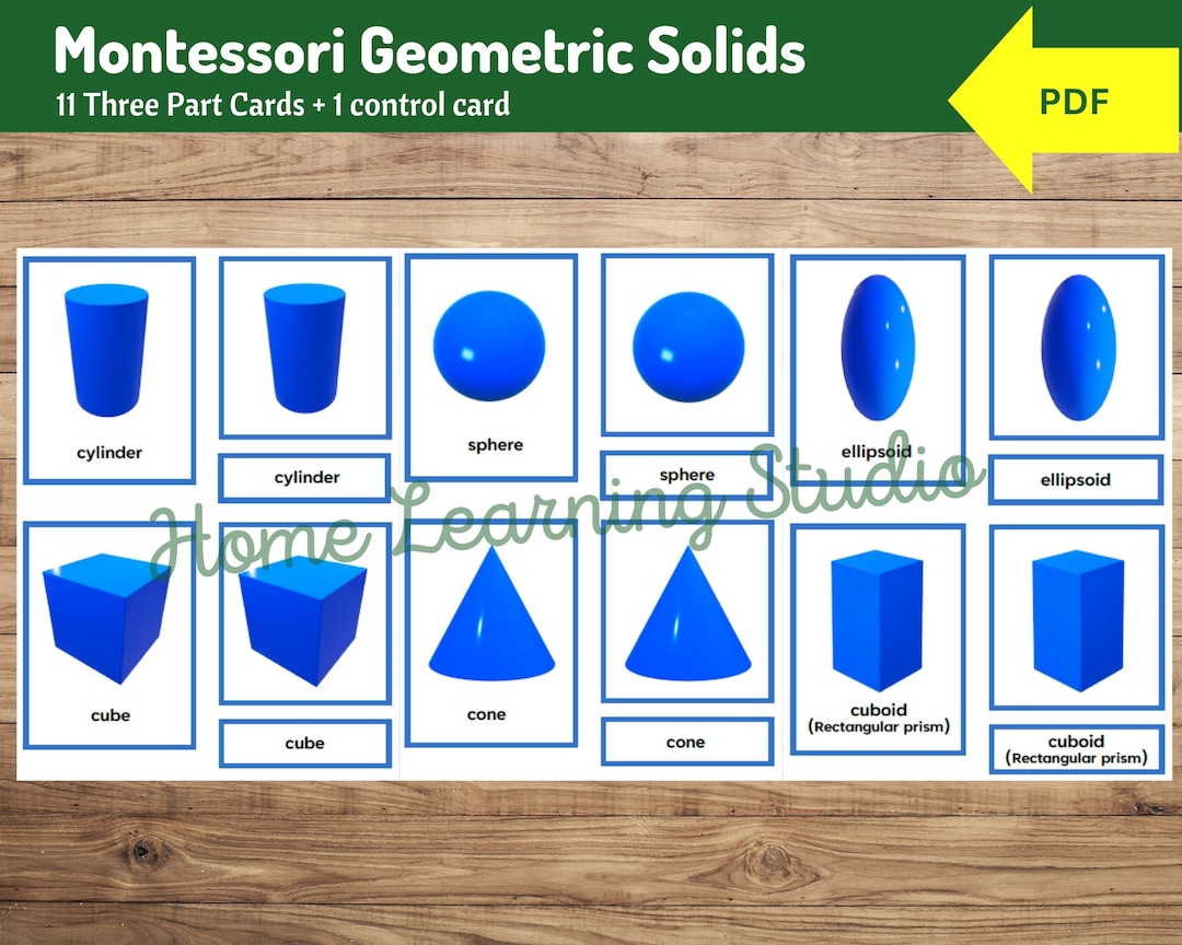 Montessori Geometric Solids Cards | 11 Geometric Shapes | Math for Kids ...