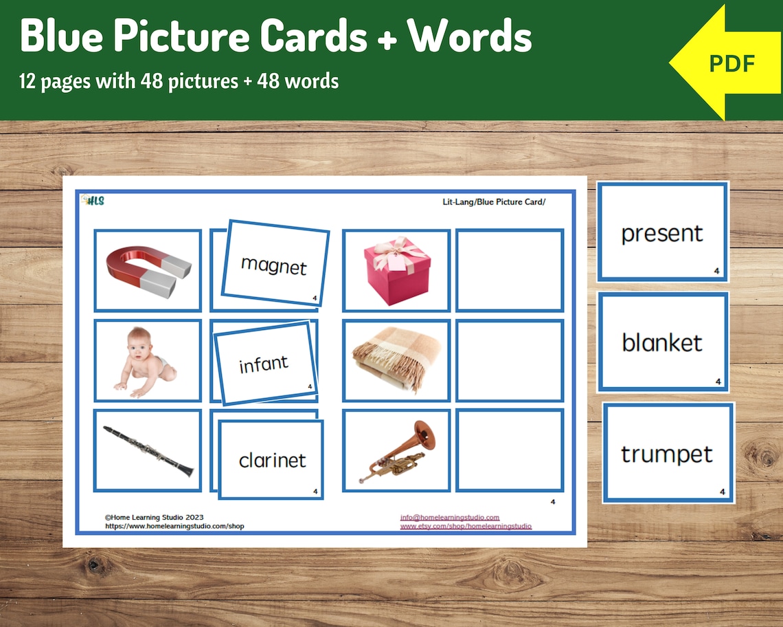 Montessori Blue Series Pictures Card 12 Pages With 48 Pictures & 48 ...
