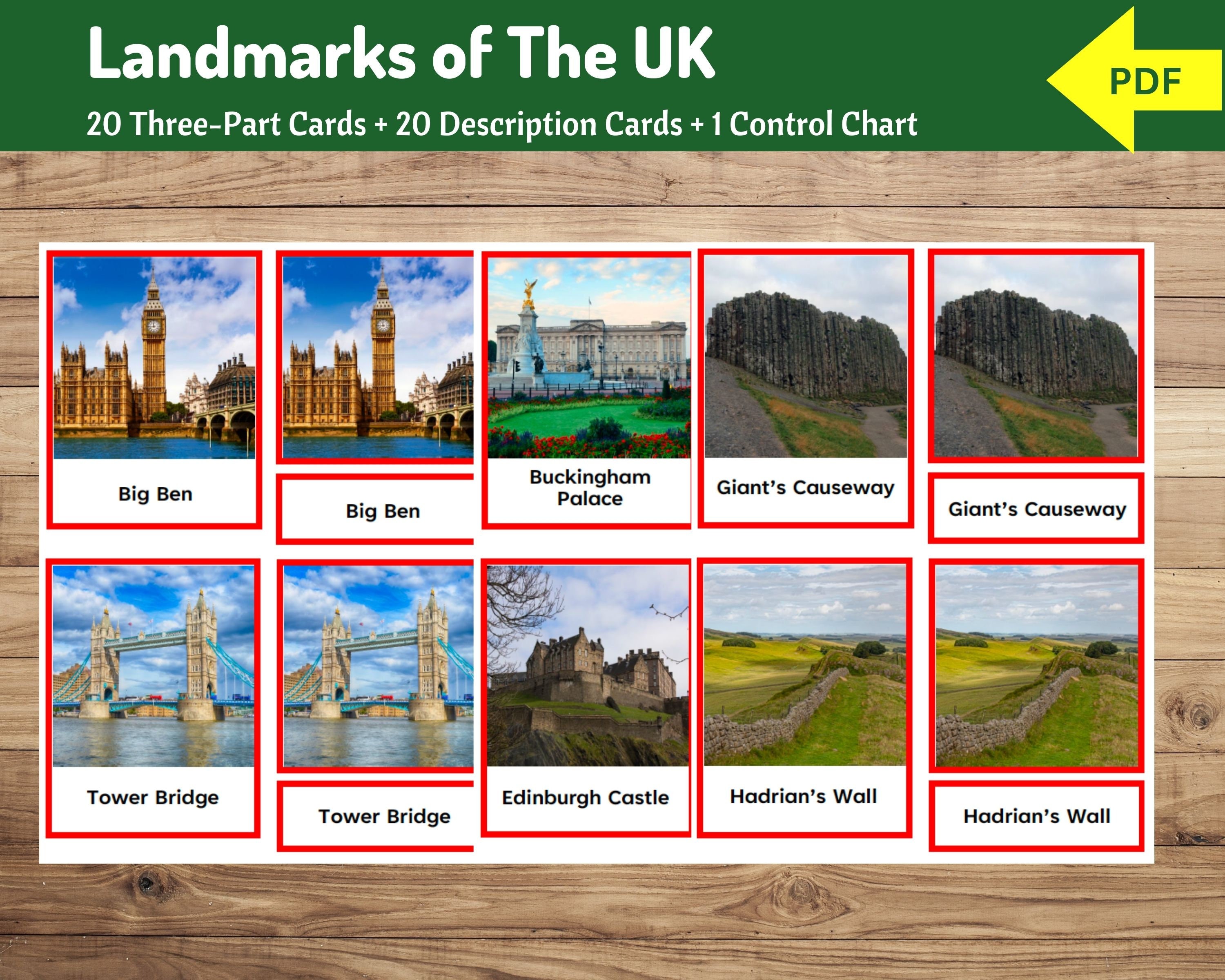 Landmarks of the United Kingdom 20 Montessori Three Part Cards ...