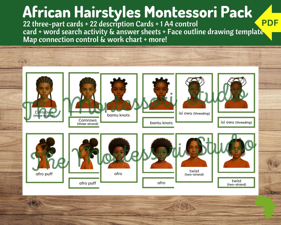 Montessori African Hairstyles Cards: Cultural Geography (digital ...
