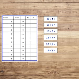 Montessori Division Charts Maths Activity Cards Grade 1-3 Maths Key ...
