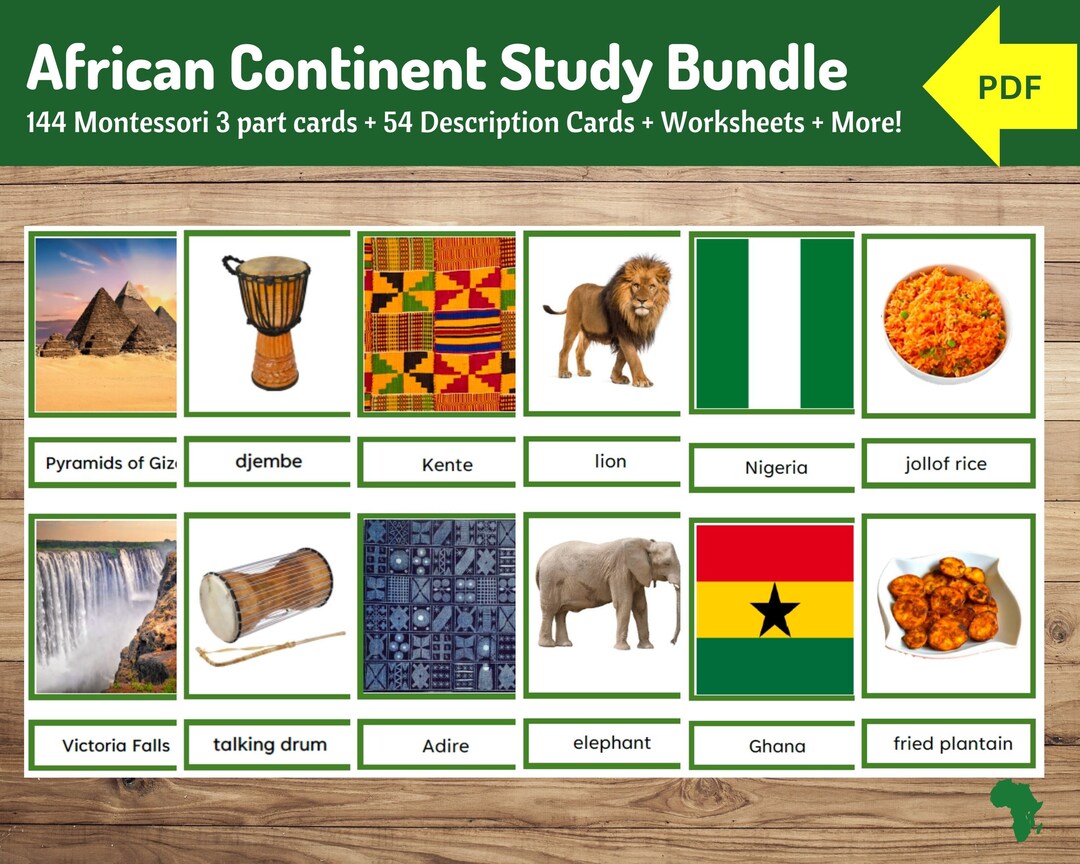 African Continent Bundle 144 Montessori Three Part Cards 54 Description ...