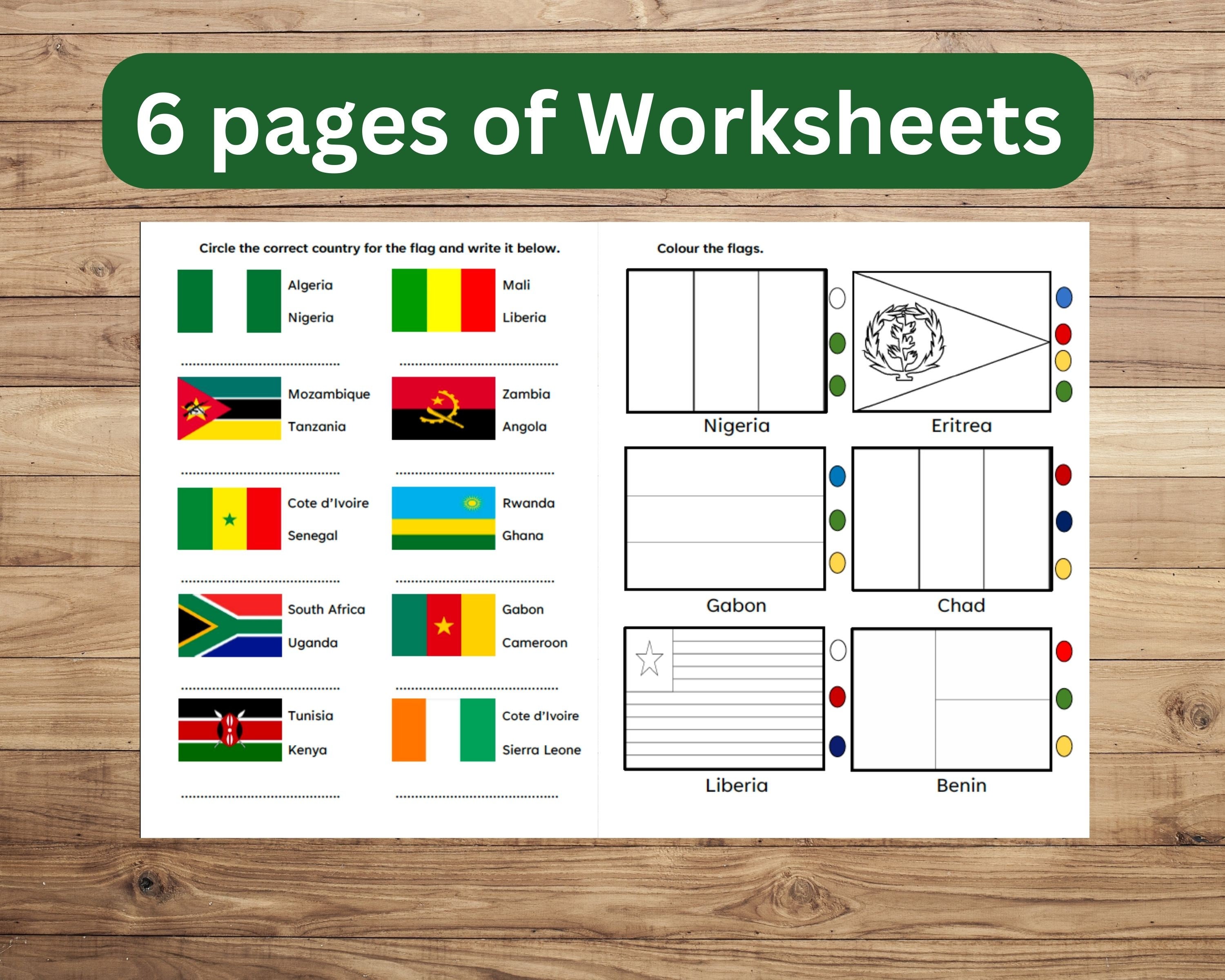 Flags of Africa 54 Montessori Three Part Cards 54 Mini Flags 6 ...
