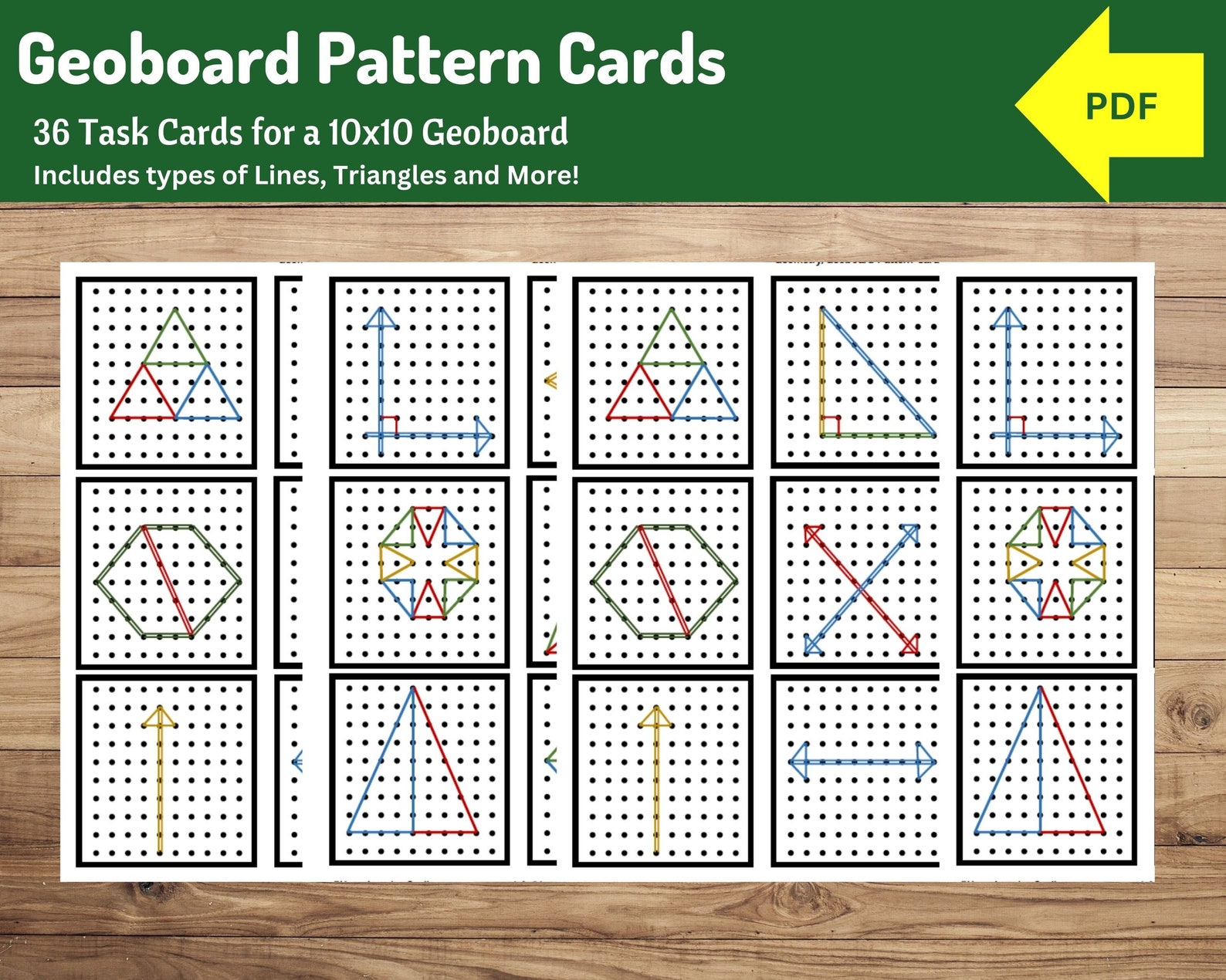 Geoboard Pattern Cards | 36 Task Cards for 10 X 10 Geoboard | Maths ...
