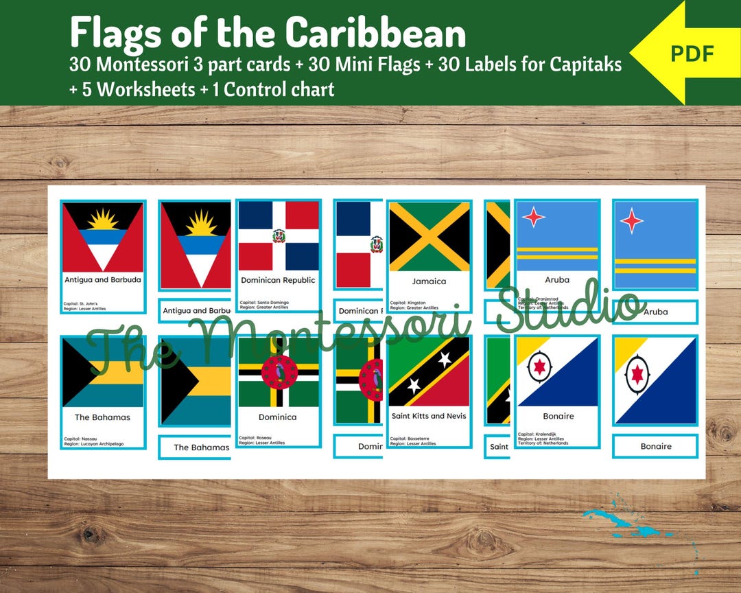 Flags of the Caribbean | Montessori Geography | Caribbean Countries and ...