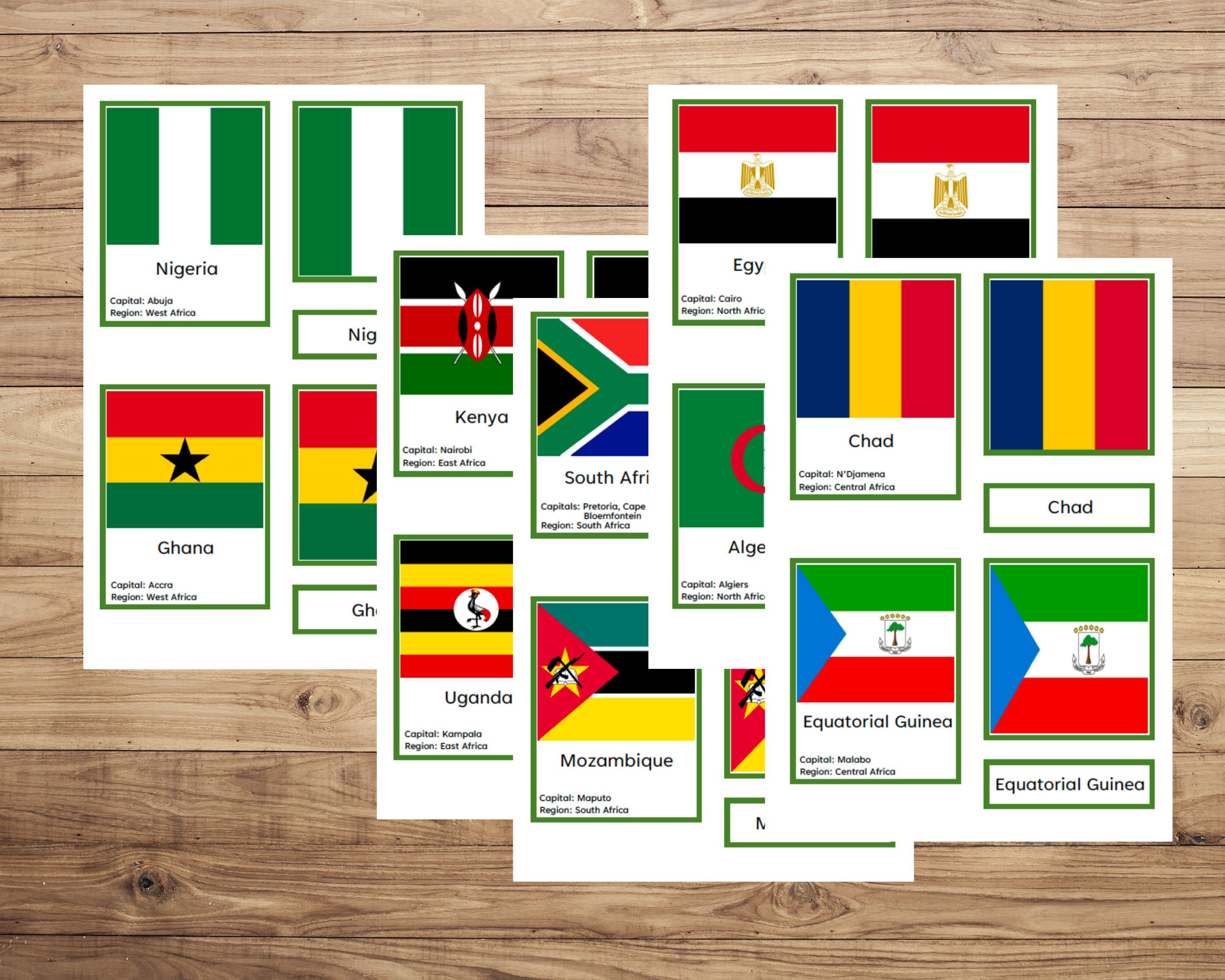 Flags of Africa 54 Montessori Three Part Cards 54 Mini Flags 6 ...