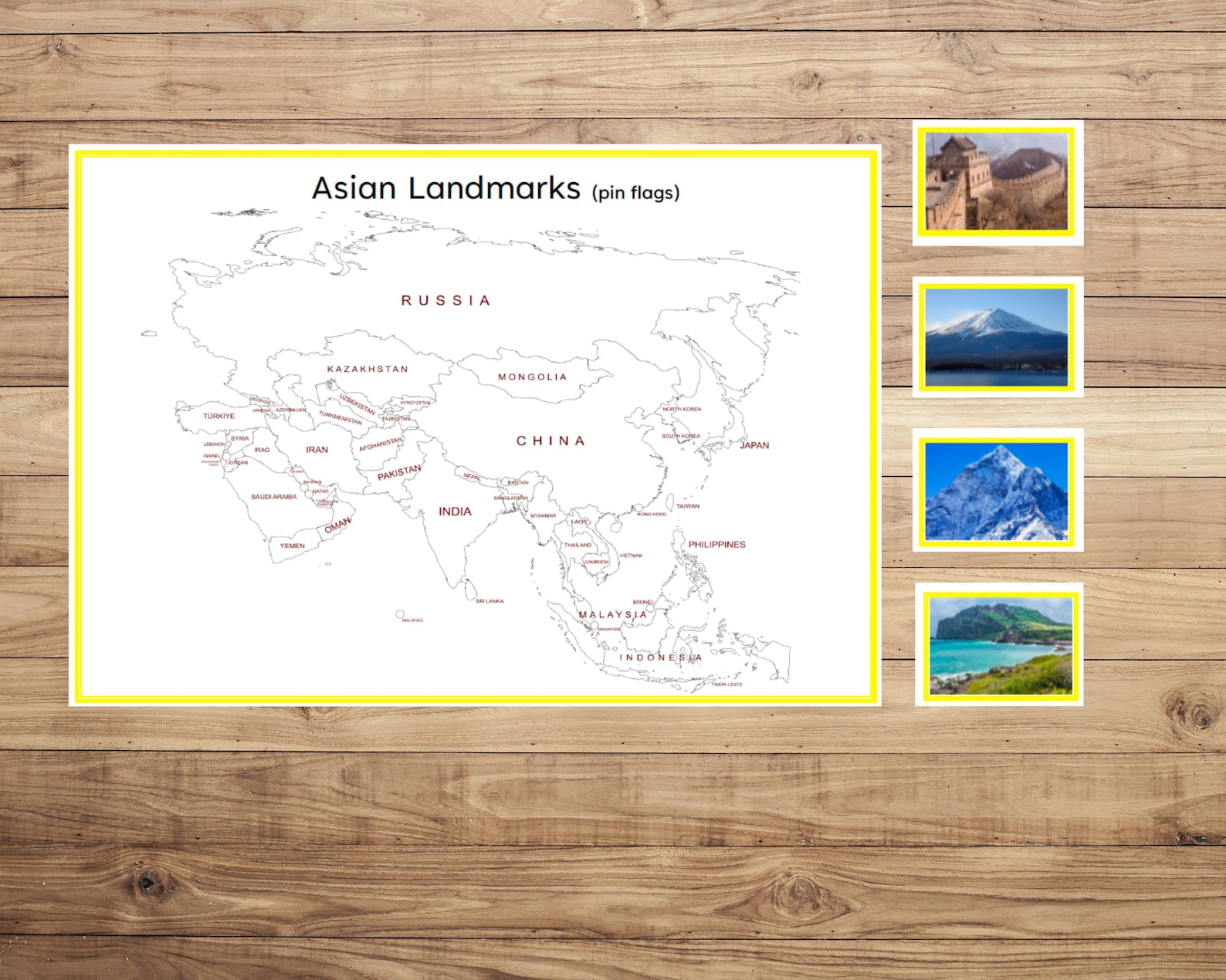 Landmarks of Asia Montessori Bundle | 21 Landmark Cards + Map Mini Flag ...