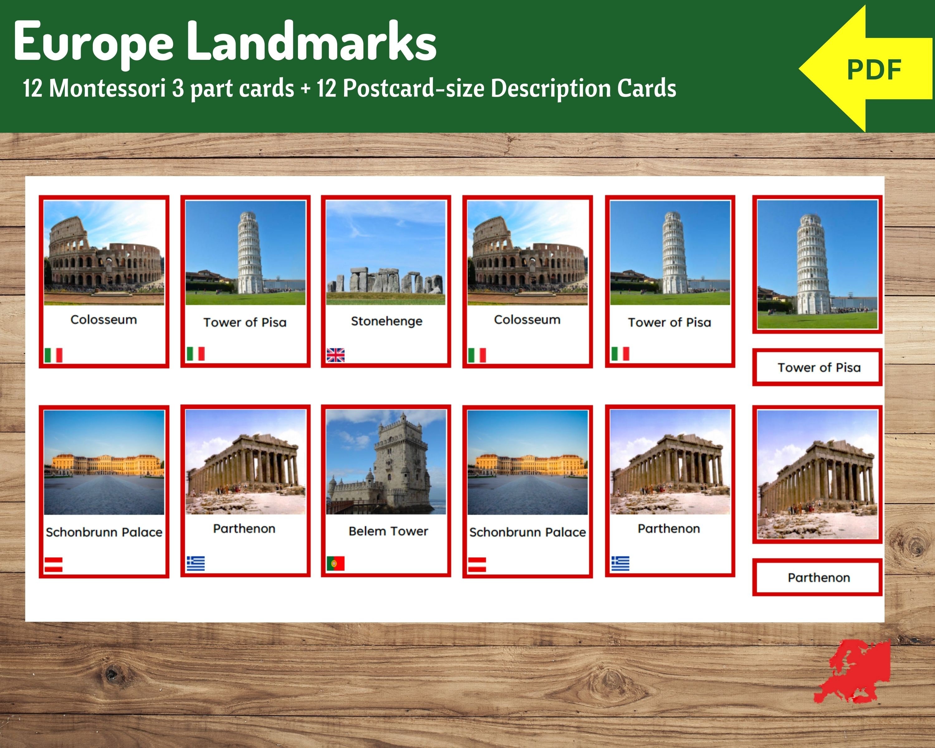 Landmarks of Europe | Montessori Three-part Cards + Postcard-sized ...