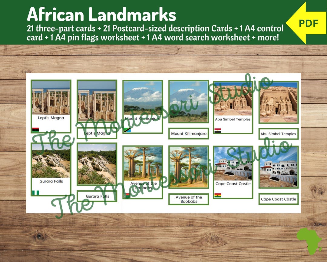 African Landmarks | Montessori Geography | 3-part Cards + Description ...