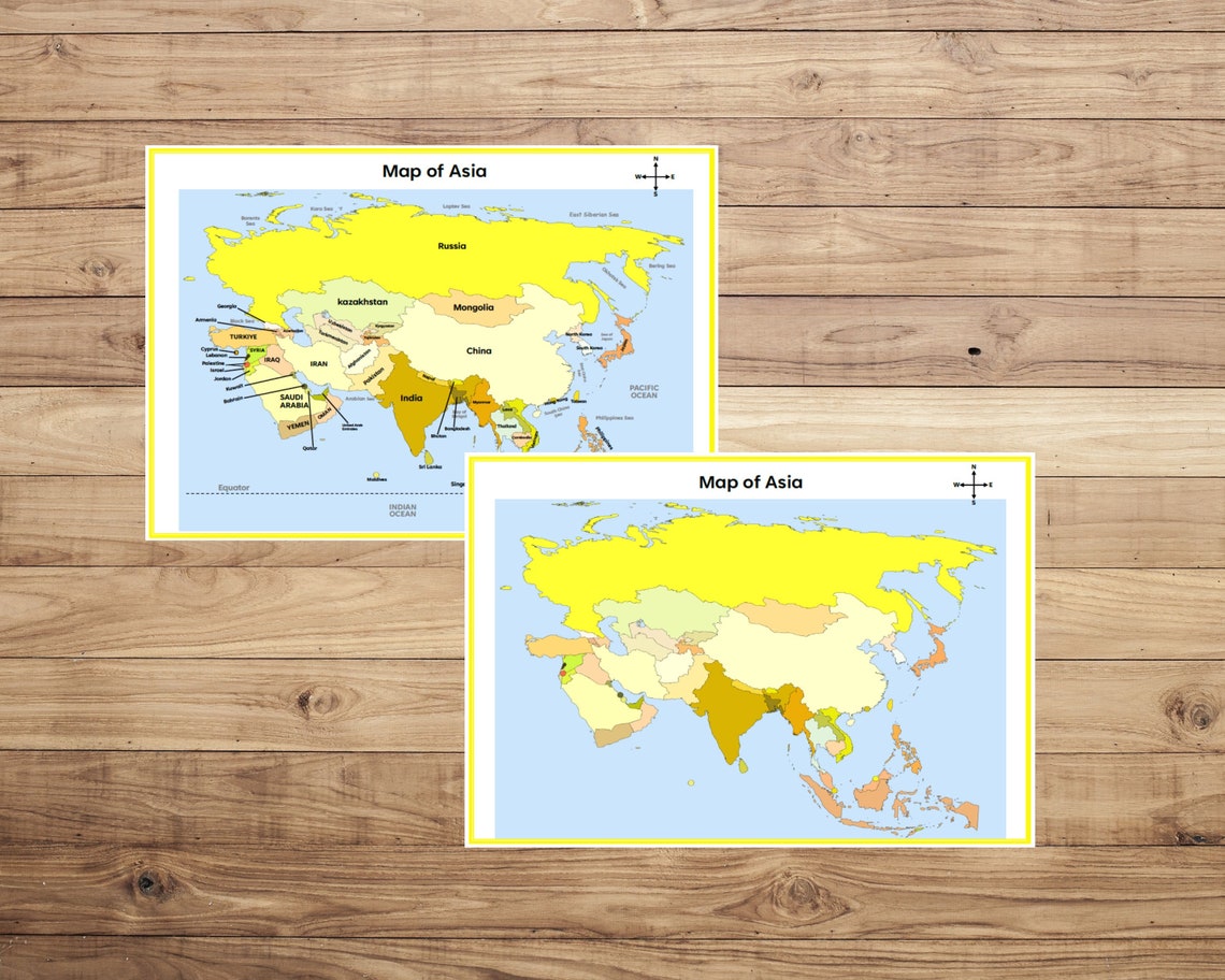 Map of Asia Montessori Bundle - Control & Working Charts - Etsy