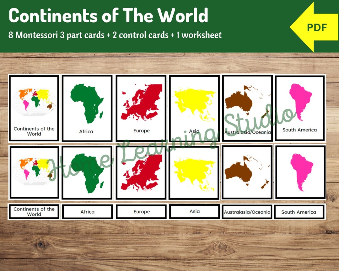 Continents of the World Montessori 3-part Cards Set | Geography ...