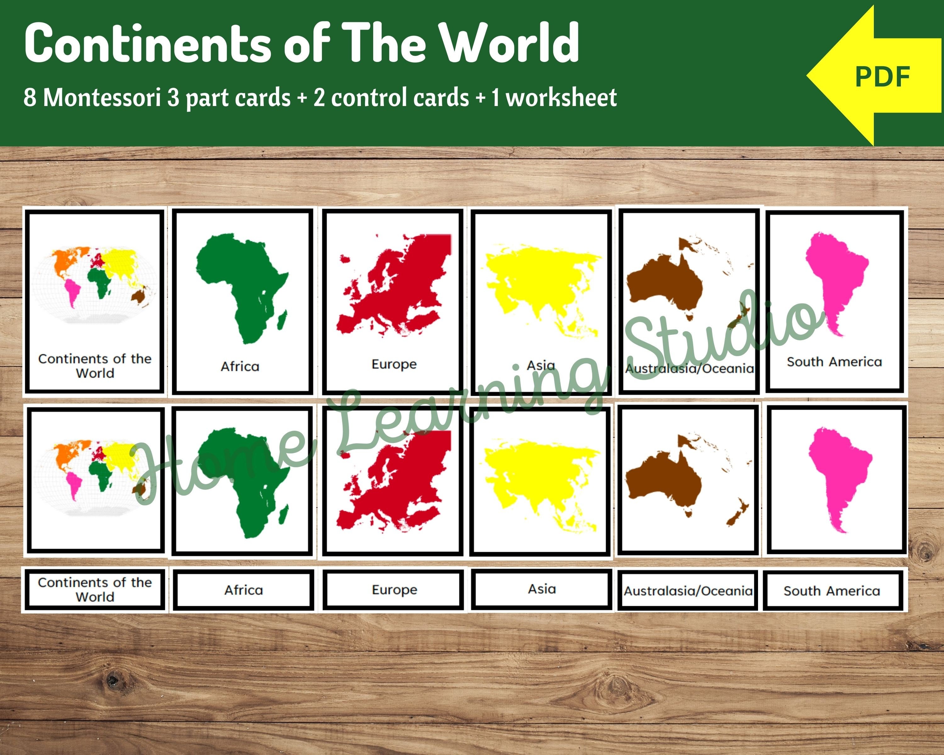 Continents of the World Montessori 3-part Cards Set | Geography ...