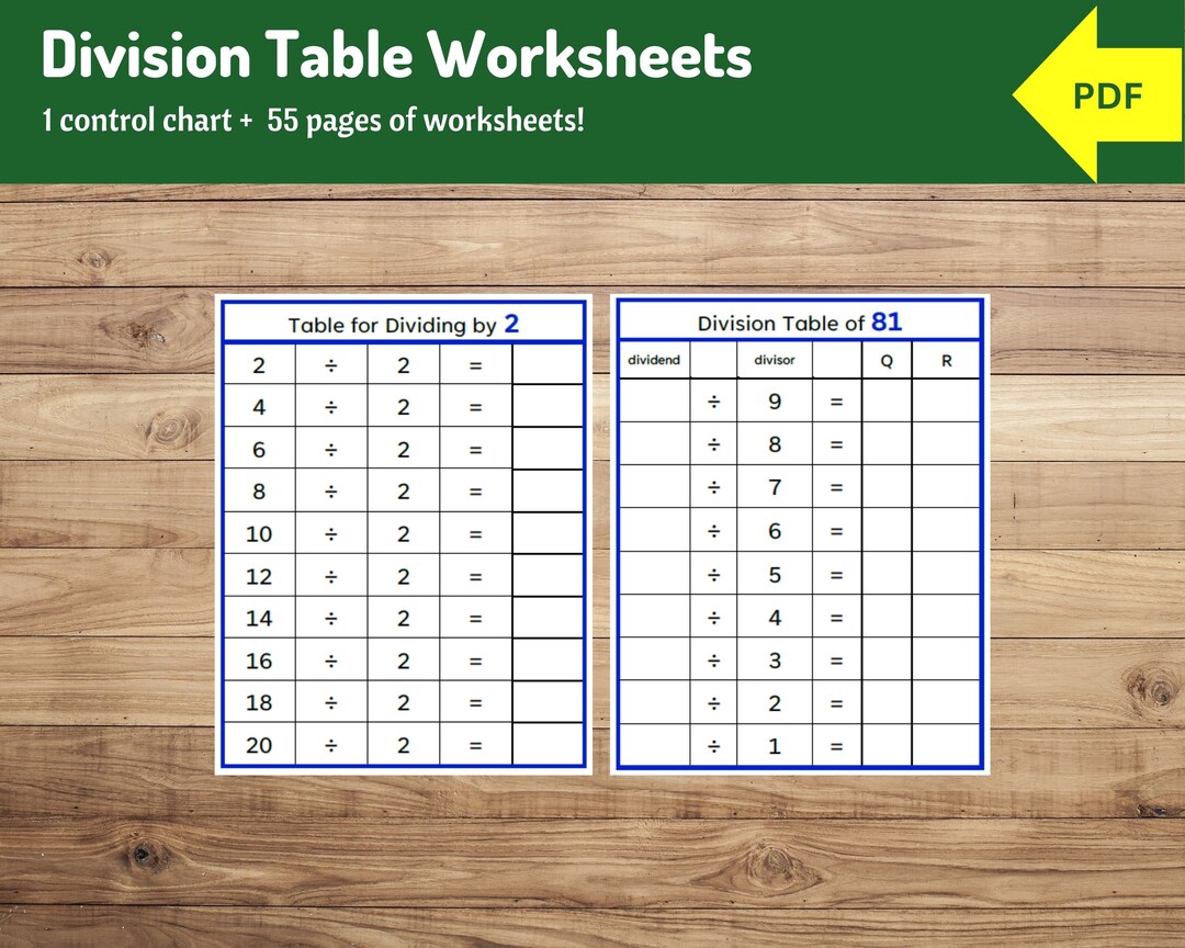 Montessori Division Tables 55 Pages of Practice Worksheets 1 Control ...