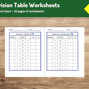 Montessori Division Tables | 55 Pages of Division Practice Worksheets ...