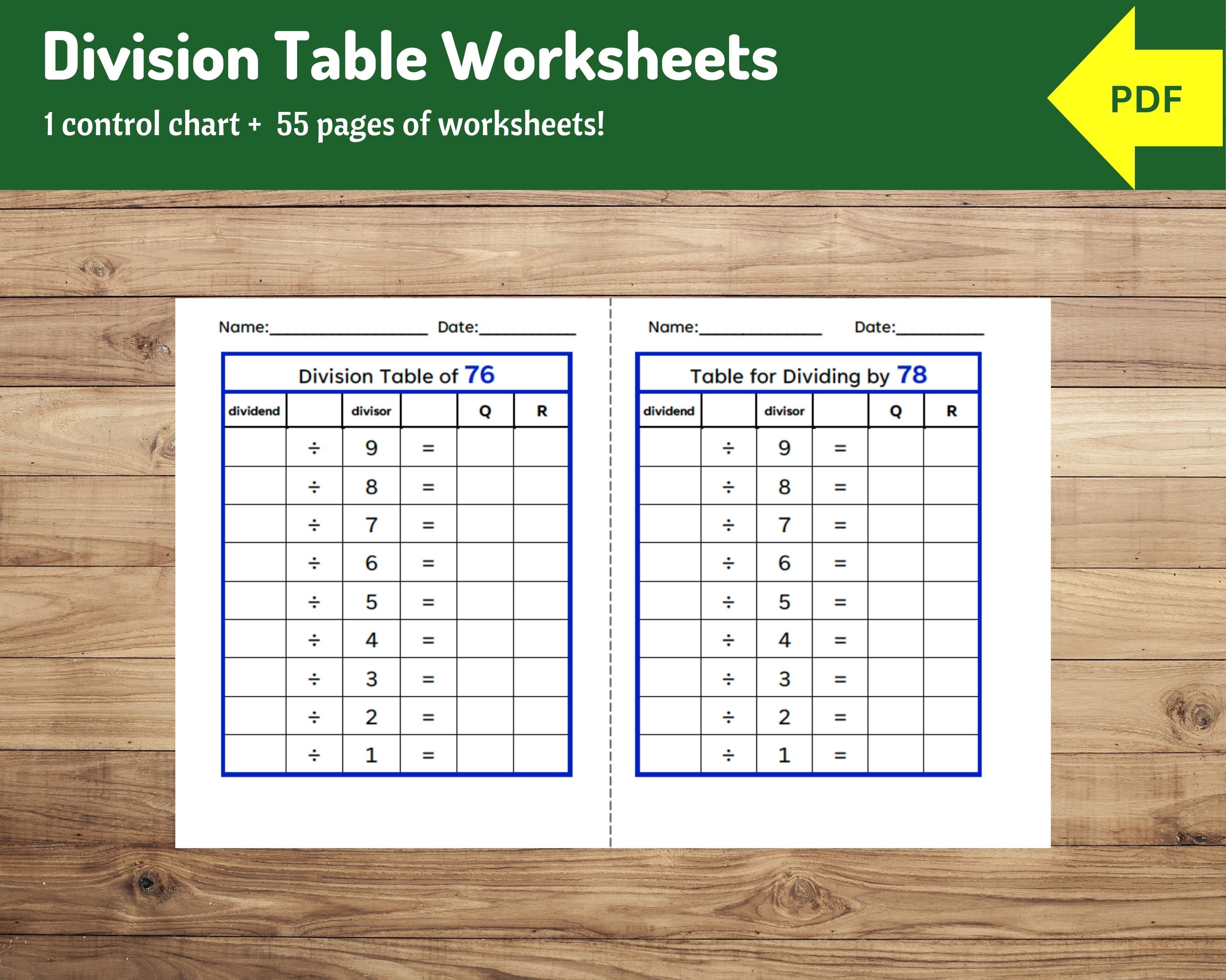 Montessori Division Tables | 55 Pages of Division Practice Worksheets ...