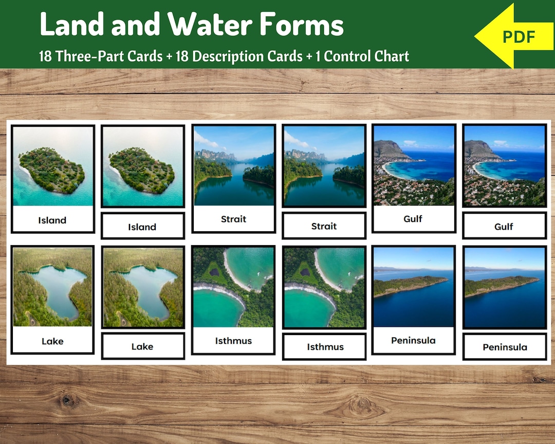 Land and Water Forms | Montessori Three-part Cards + Descriptions ...
