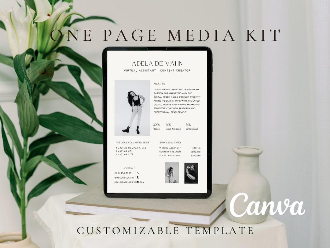 Adelaide | Media Kit | Influencer | Content Creator | One-page | Canva ...