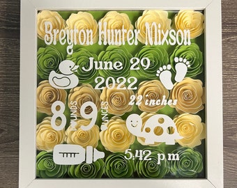 Personalized Baby Birth Announcement Shadow Box Floral Cardstock Art ...