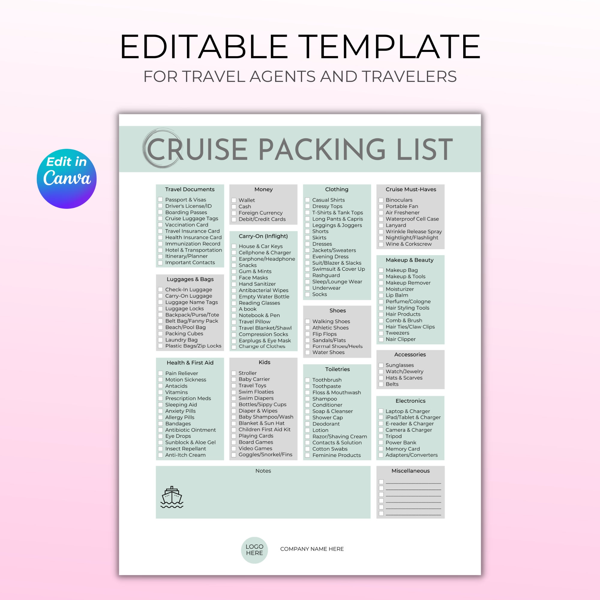 Packing List Template Bundle Cruise Packing List Travel Packing List ...