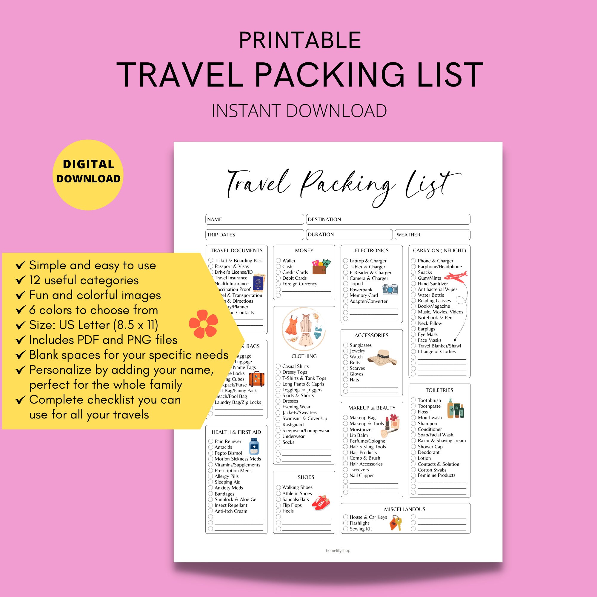Packing List Travel Checklist Travel Packing List Printable Travel ...