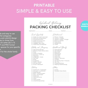Weekend Getaway Packing List Printable (PDF & PNG) - Etsy