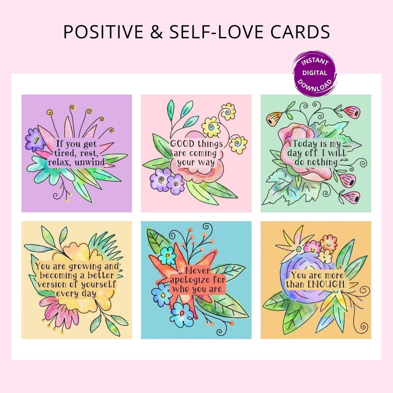 Floral Affirmation Cards Printable, Positive Daily Motivation (digital ...