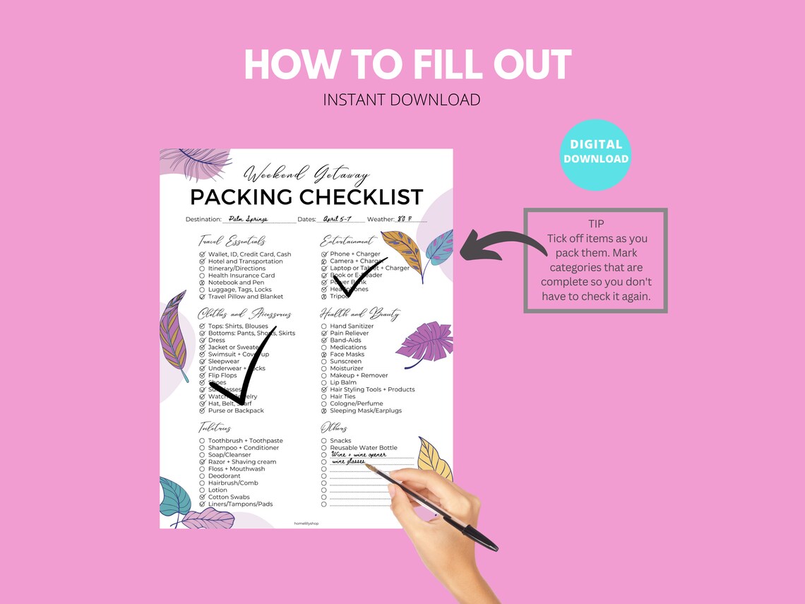 Weekend Getaway Packing List Printable (PDF & PNG) - Etsy Canada