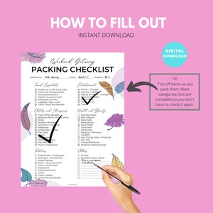 Packing List Printable Travel Packing Checklist Weekend Getaway Packing ...