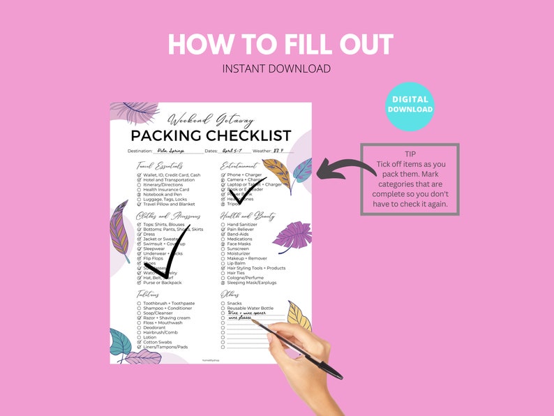 Packing List Printable Travel Packing Checklist Weekend Getaway Packing ...