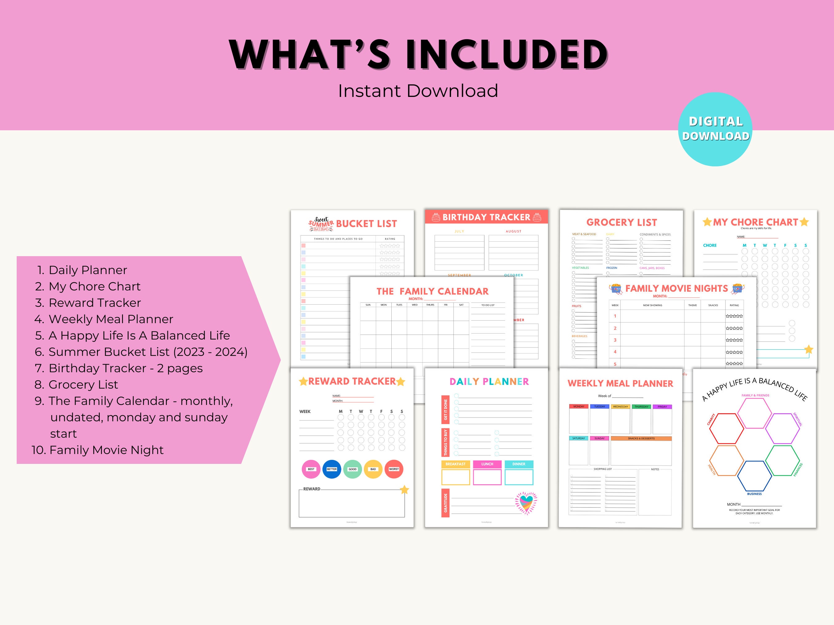 Family Planner Printable: Chore Chart, Calendar, To-do List (PDF) - Etsy