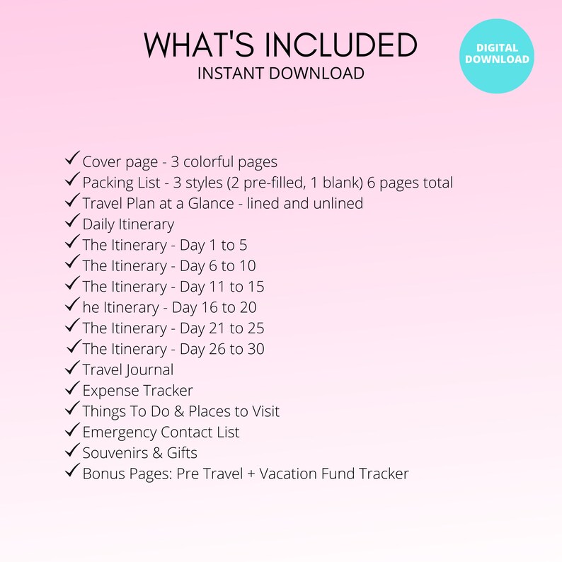 Travel Planner Printable Bundle: Packing List & Itinerary (PDF) - Etsy