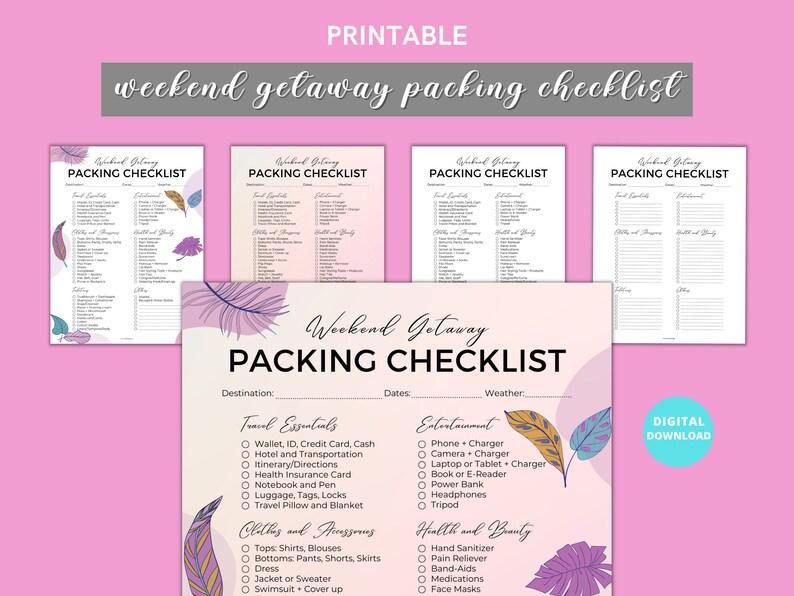 Packing List Printable Travel Packing Checklist Weekend Getaway Packing ...