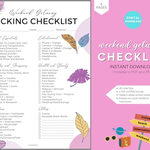 Packing List Printable Travel Packing Checklist Weekend Getaway Packing ...