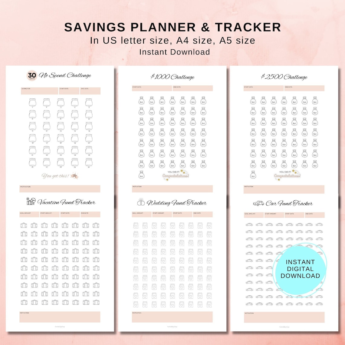 Savings Planner Printable Savings Tracker Savings Challenge Family ...