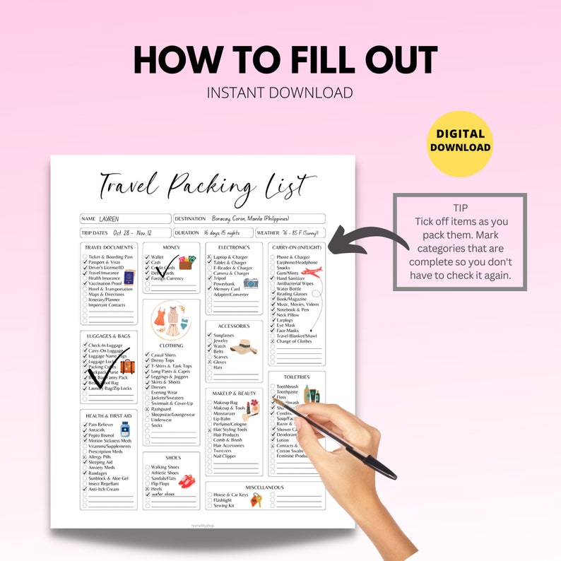 Packing List Travel Checklist Travel Packing List Printable Travel ...