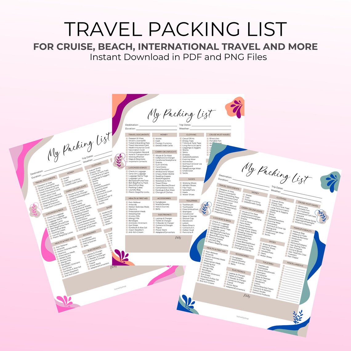 Travel Packing List Printable Packing Checklist Travel Planner Travel ...