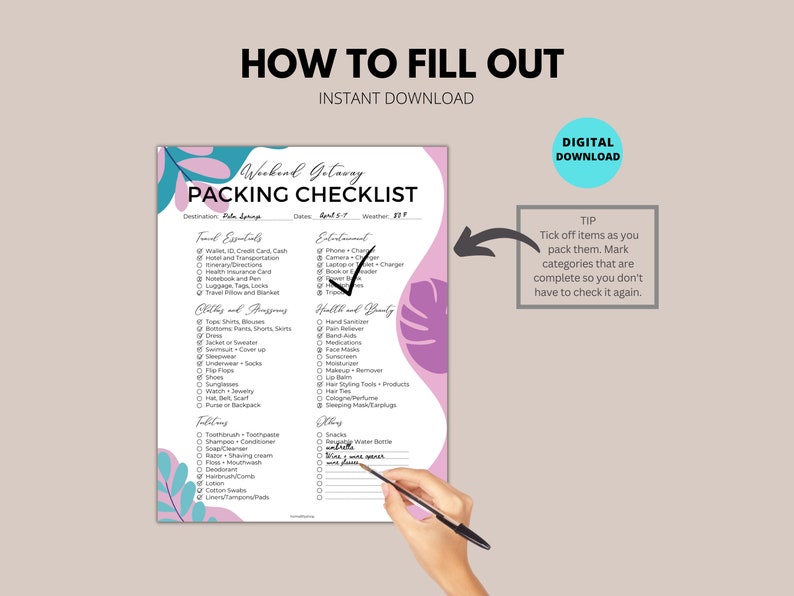 Weekend Getaway Packing List Printable: Travel Checklist (PDF & PNG) - Etsy