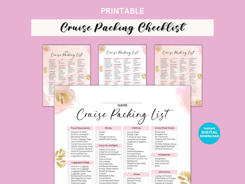 Cruise Packing List Printable Travel Checklist Printable Wedding ...
