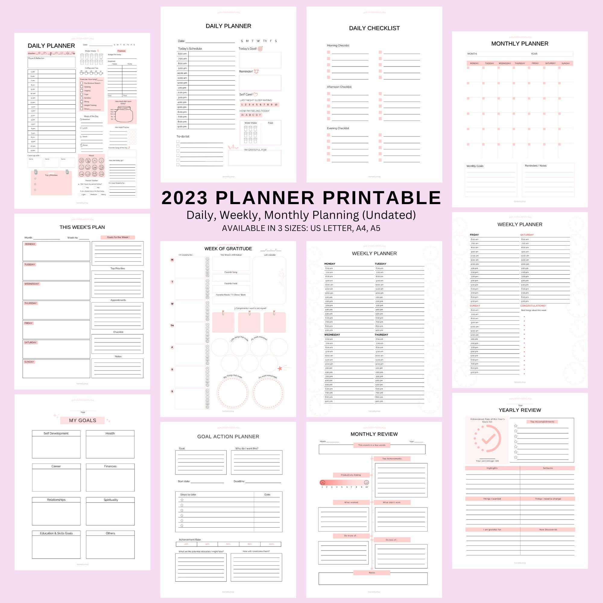 2023 Planner Printable Planner Journal Daily Weekly Monthly - Etsy