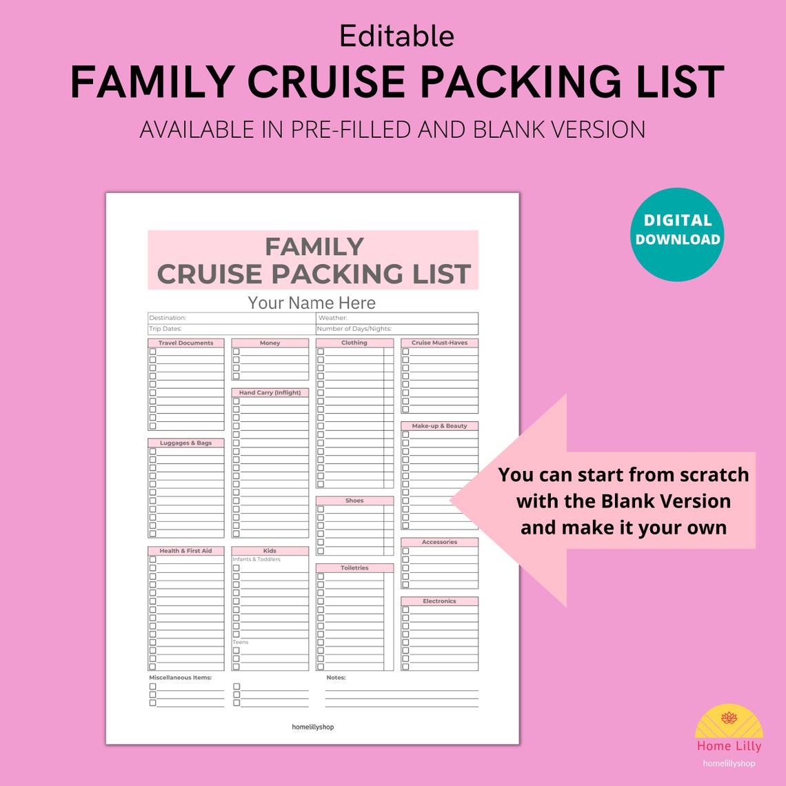Editable Packing List Family Packing List Cruise Checklist Travel ...