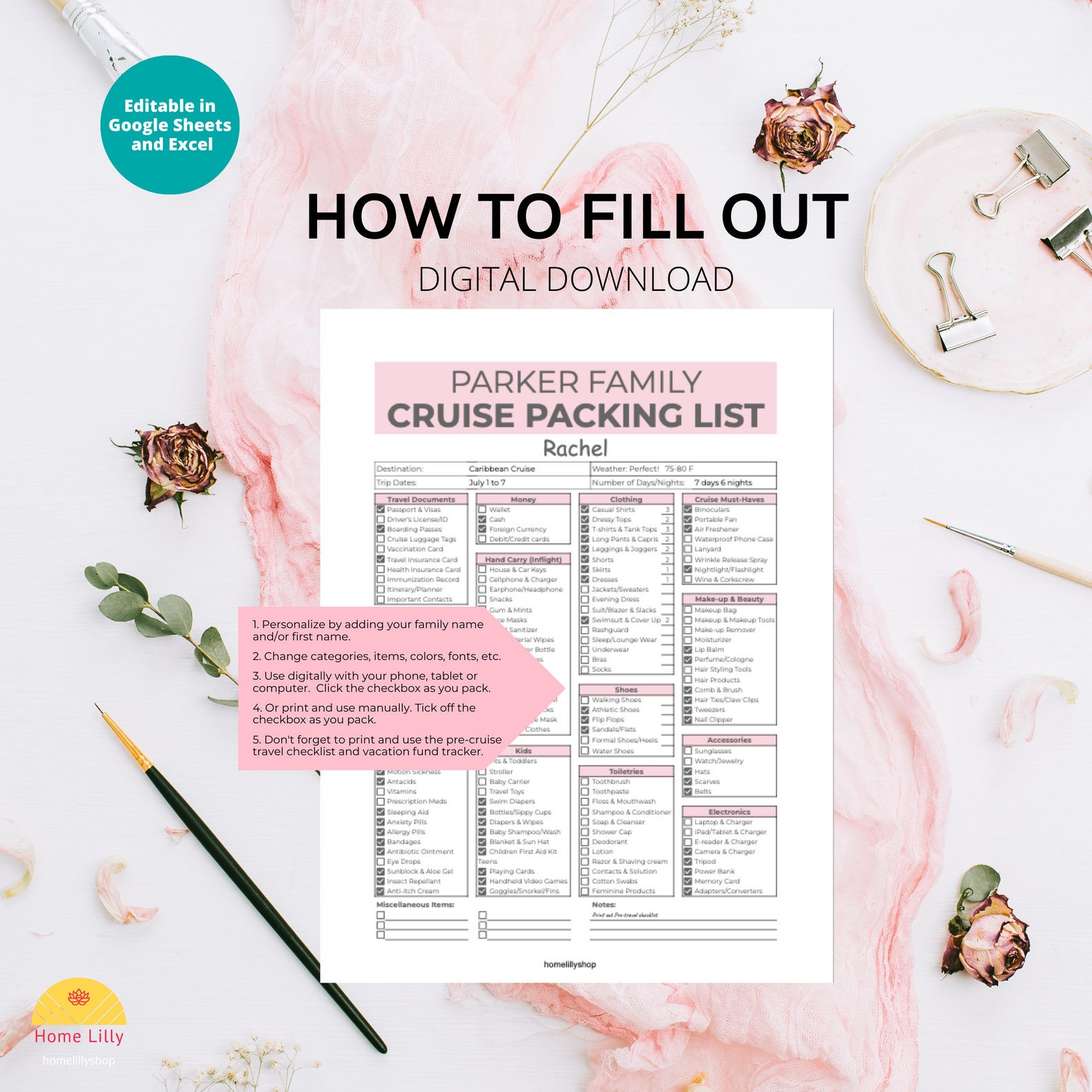 Editable Packing List Family Packing List Cruise Checklist Travel ...