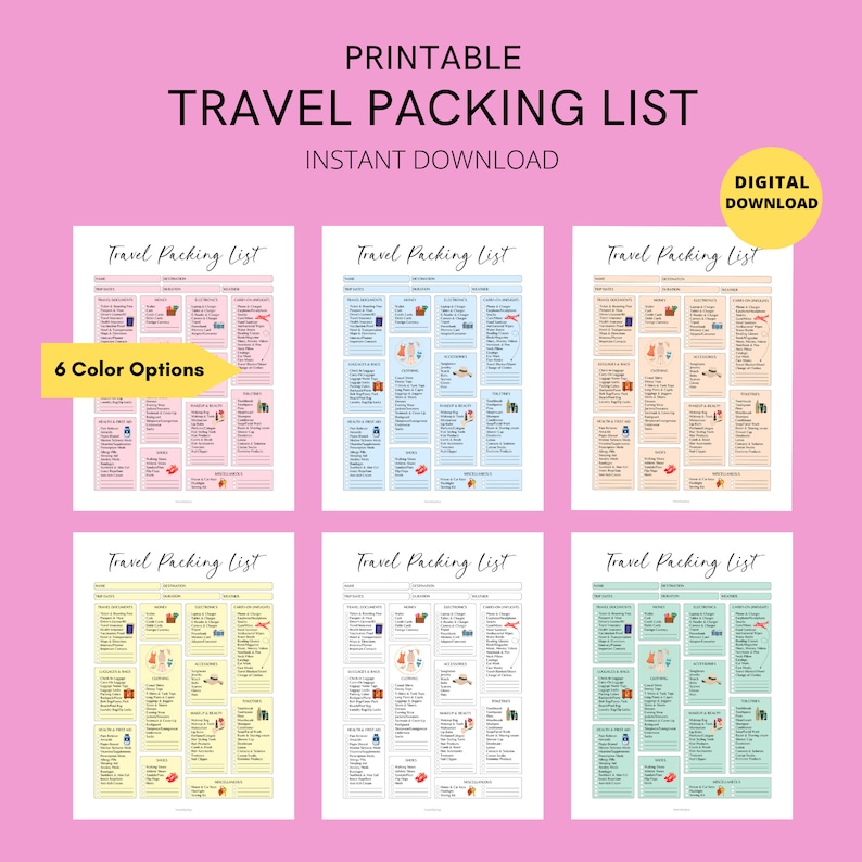 Packing List Travel Checklist Travel Packing List Printable Travel ...