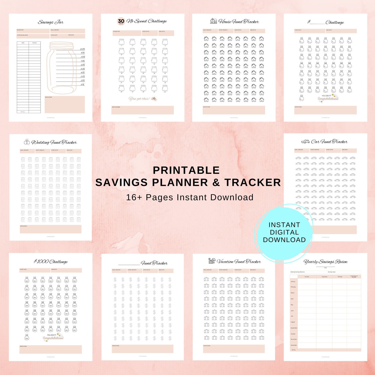 Printable Savings Planner: Budget & Tracker (fillable PDF Digital ...