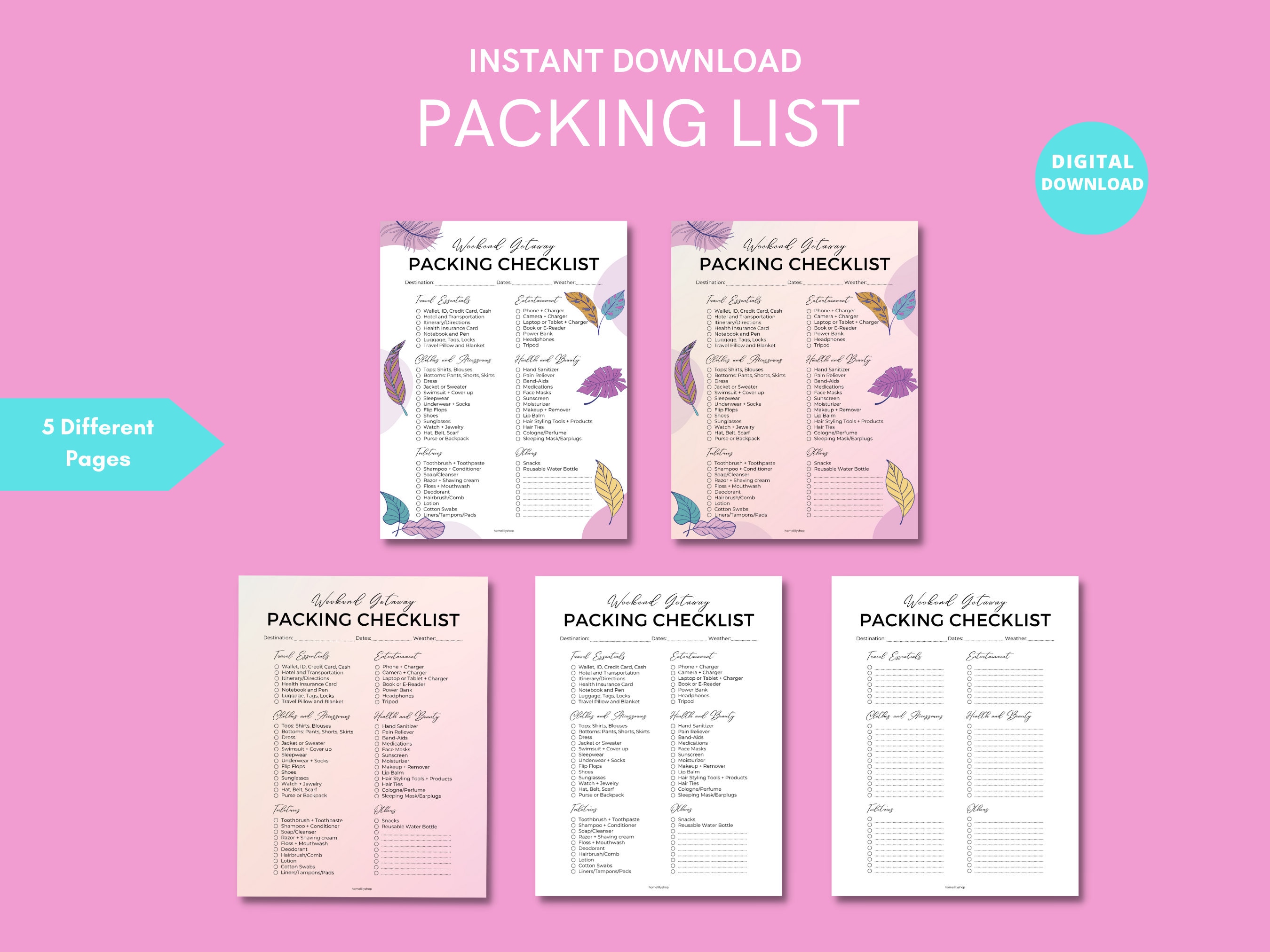 Packing List Printable Travel Packing Checklist Weekend Getaway Packing ...