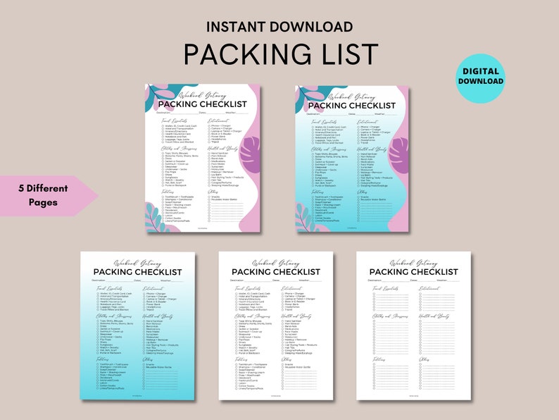 Weekend Getaway Packing List Printable: Travel Checklist (PDF & PNG) - Etsy
