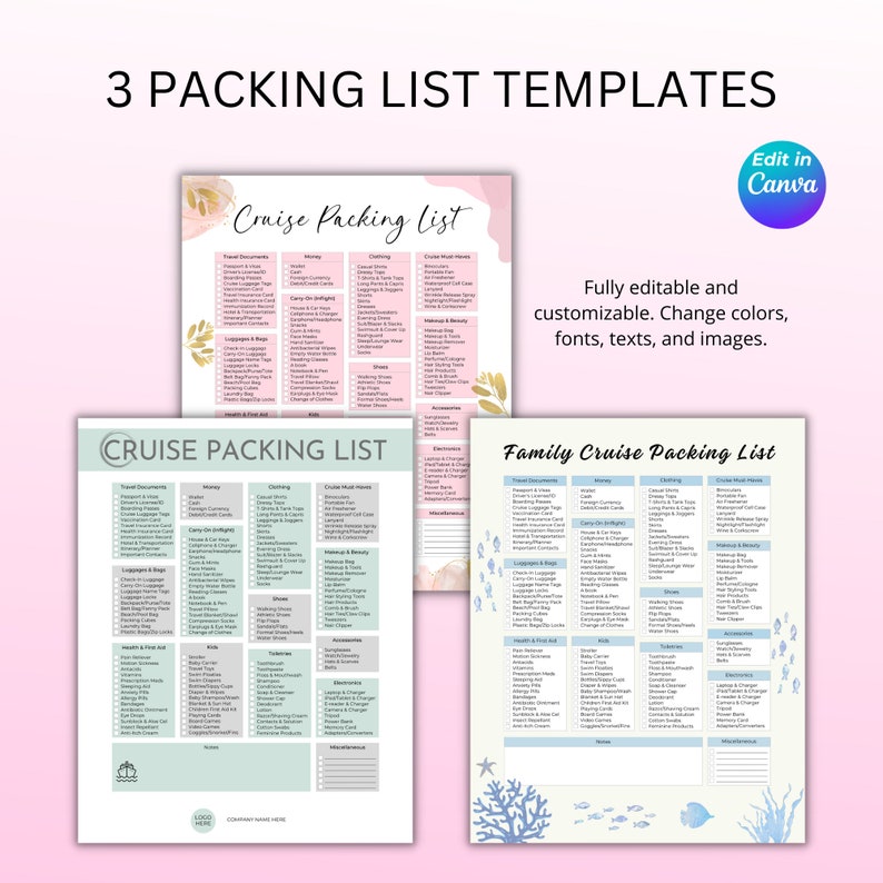 Packing List Template Bundle Cruise Packing List Travel Packing List ...