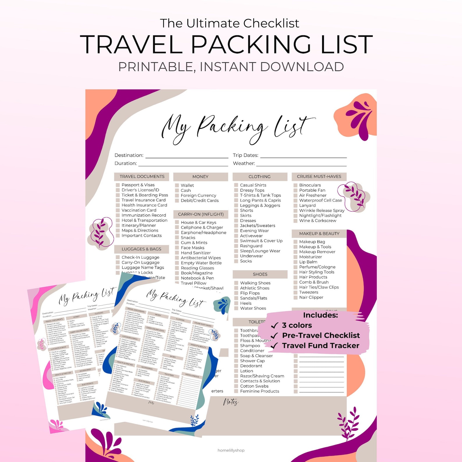 Travel Packing List Printable Packing Checklist Travel Planner Travel ...