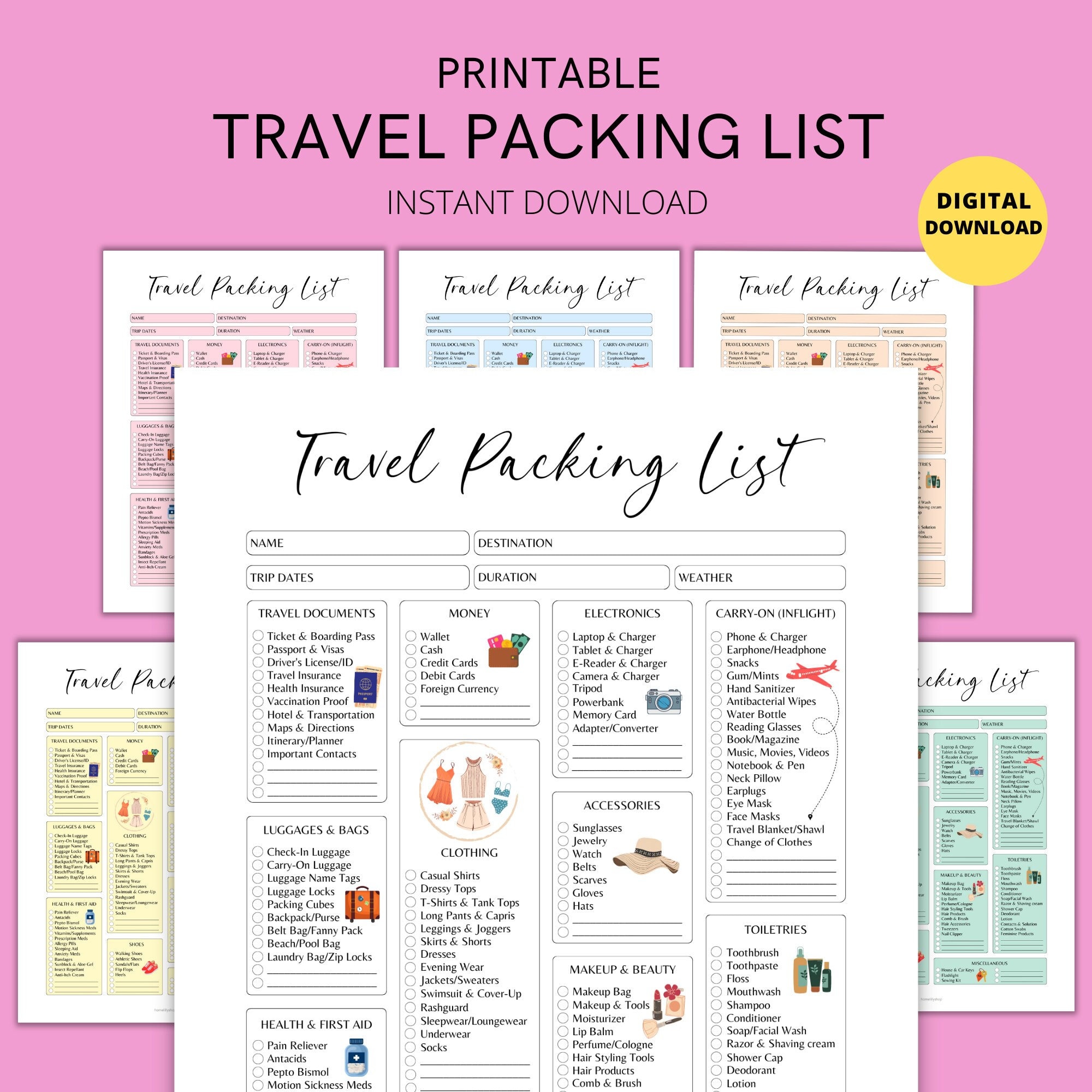 Packing List Travel Checklist Travel Packing List Printable Travel ...